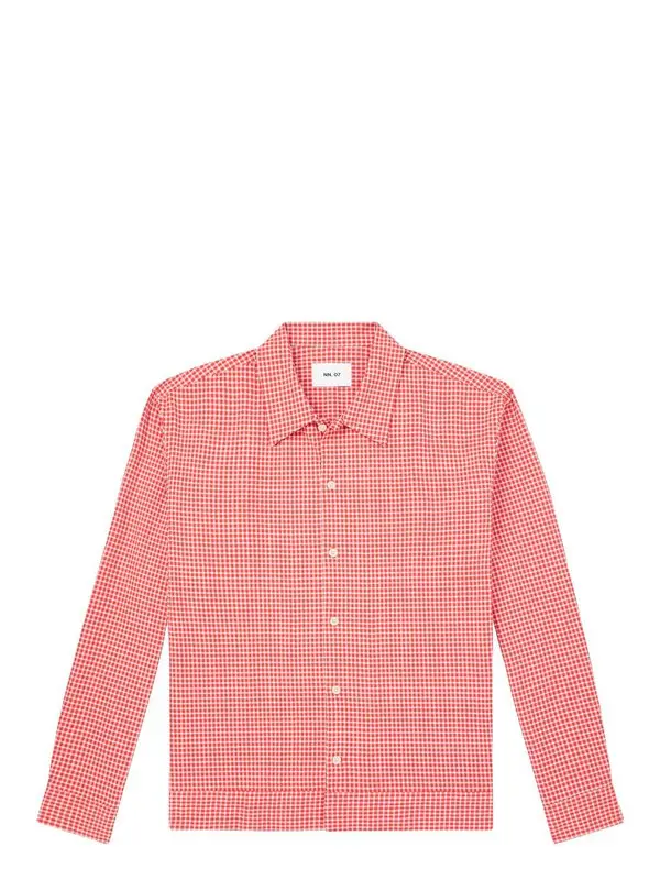 Nn07 Reed 50057 Checked Organic Cotton-blend Seersucker Shirt - Red