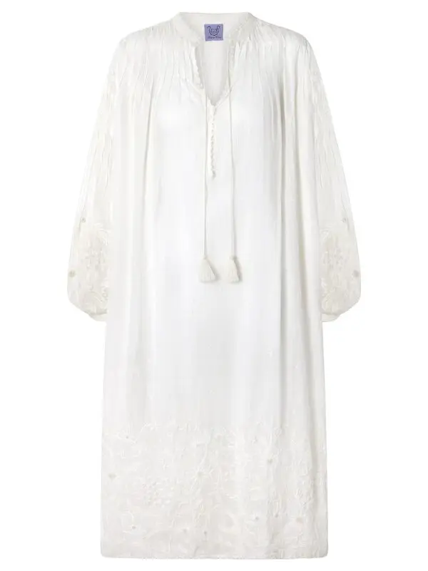 Thierry Colson Guise Tasseled Pleated Embroidered Cotton-voile Midi Dress - White