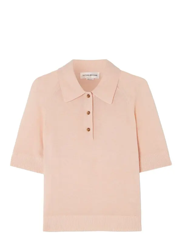 Victoria Beckham Merino Wool Polo Shirt - Baby Pink