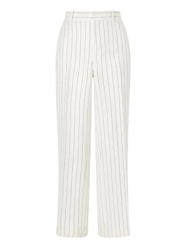 Polo Ralph Lauren Pinstriped Hemp Straight-leg Pants - White