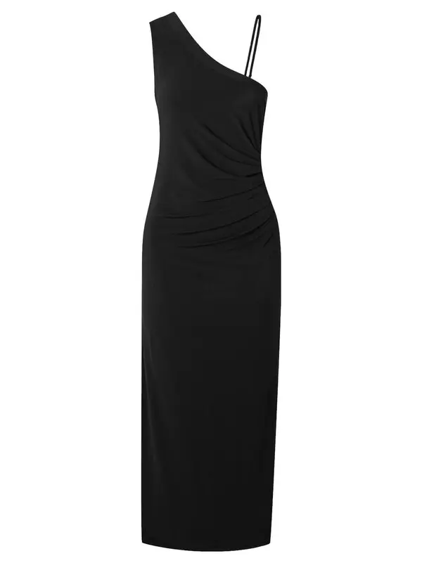 Max Mara One-shoulder Ruched Stretch-jersey Midi Dress - Black