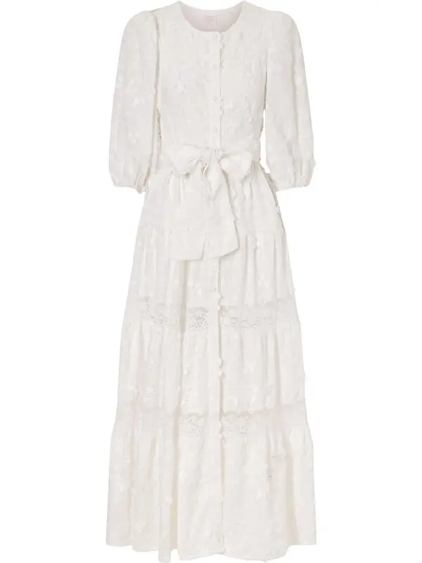 Loretta Caponi Poppi Broderie Anglaise Cotton Maxi Dress - White
