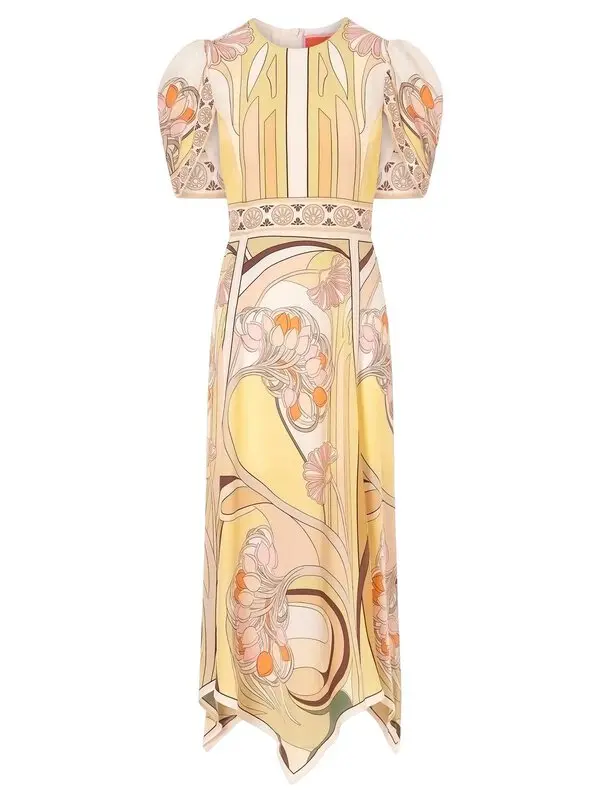 La DoubleJ Cherie Printed Silk Midi Dress - Yellow