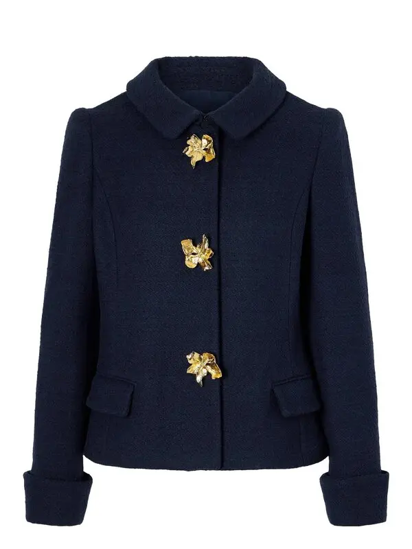 Oscar De La Renta Embellished Cotton And Wool-blend Tweed Jacket - Blue