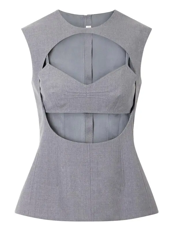 JIL SANDER Cut-out Layered Wool Blouse - Gray