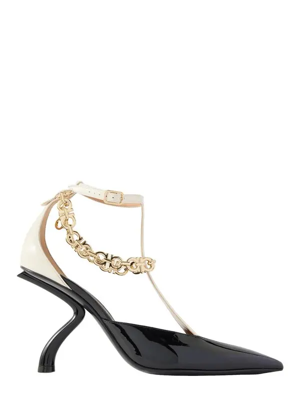 FERRAGAMO Ruby Embellished Two-tone Patent-leather Pumps - Black