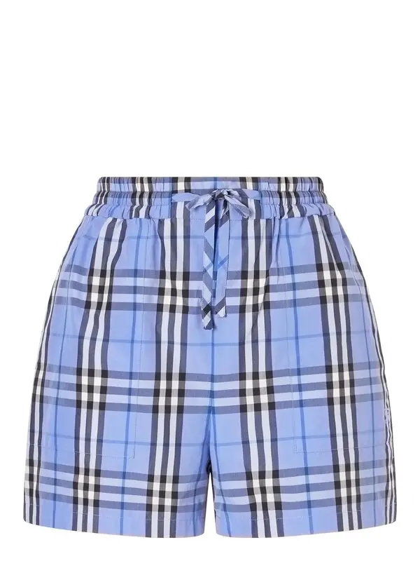 Burberry Plaid Drawstring Cotton Shorts - Blue