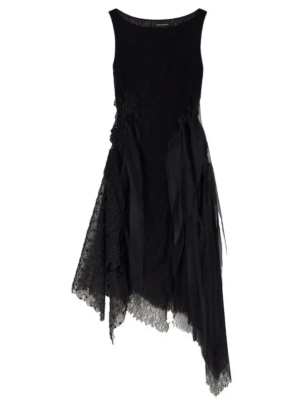 PAULINE DUJANCOURT Bird Organza-trimmed Embroidered Lace Midi Dress - Black