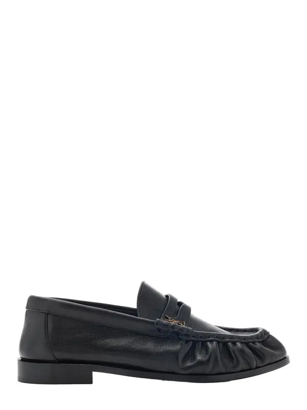 Saint Laurent Leather Loafers With Cassandre Logo - Black