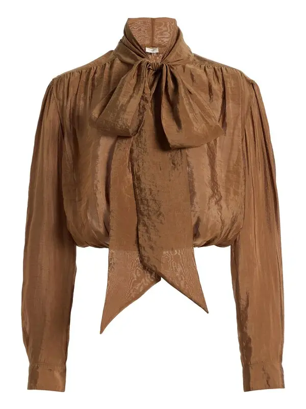 Saint Laurent Lavallière Taffeta Top - Brown