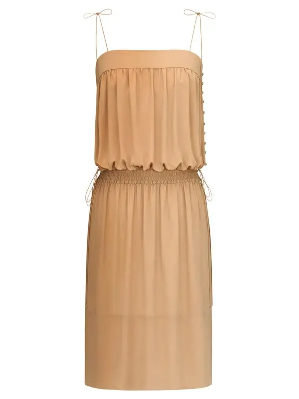 Saint Laurent Silk Crepe De Chine Midi Balloon Dress - Neutral