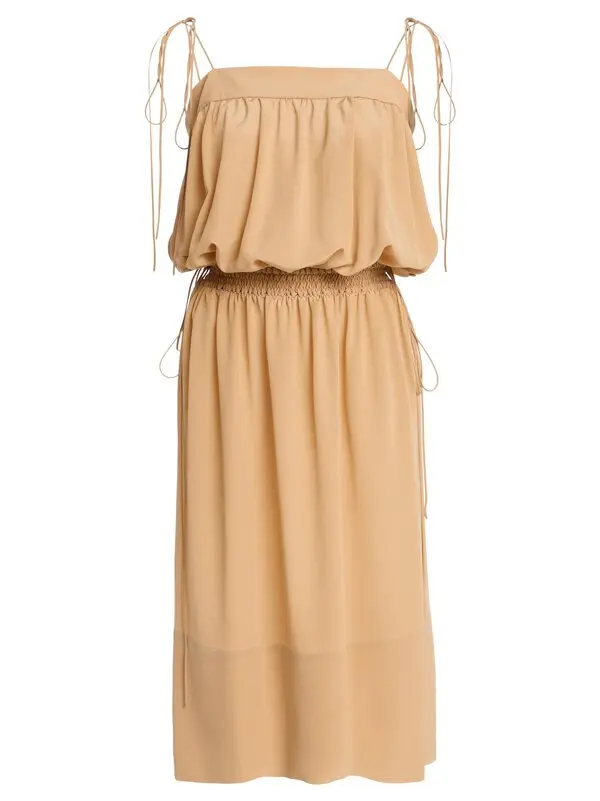 Saint Laurent Silk Crepe De Chine Midi Balloon Dress - Neutral