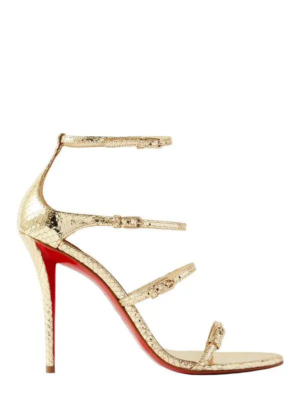 CHRISTIAN LOUBOUTIN Millennium Buckled Python-effect Metallic Leather Sandals - Gold