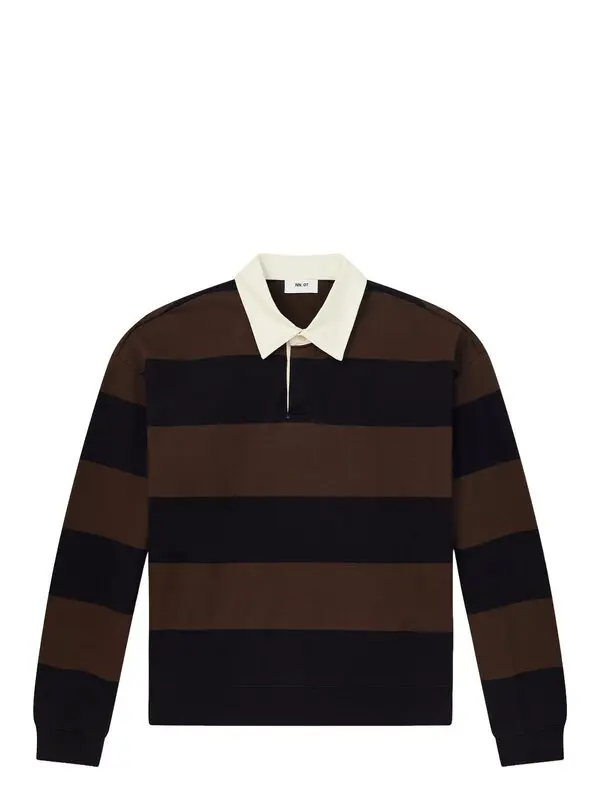 Nn07 David 30043 Striped Organic Cotton Polo Shirt - Brown