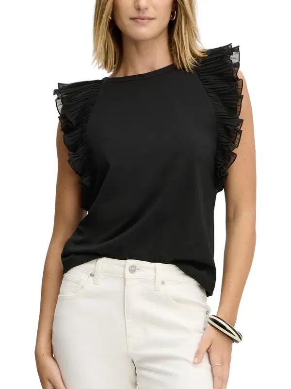 Sam Edelman Pleated Ruffle Sleeve Top - True Black