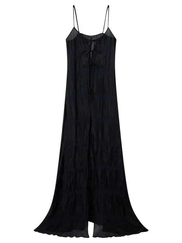 Kiki De Montparnasse Smocked Silk-blend Maxi Dress - Black