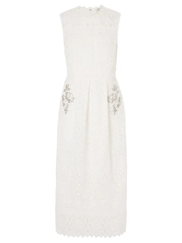 Erdem Crystal-embellished Cotton-guipure Lace Midi Dress - White