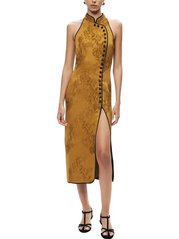NOCTURNE Jacquard Halterneck Midi Dress - Camel