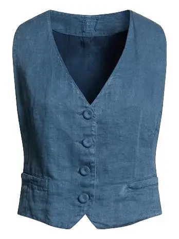120% Lino Tailored Linen Vest - Blue