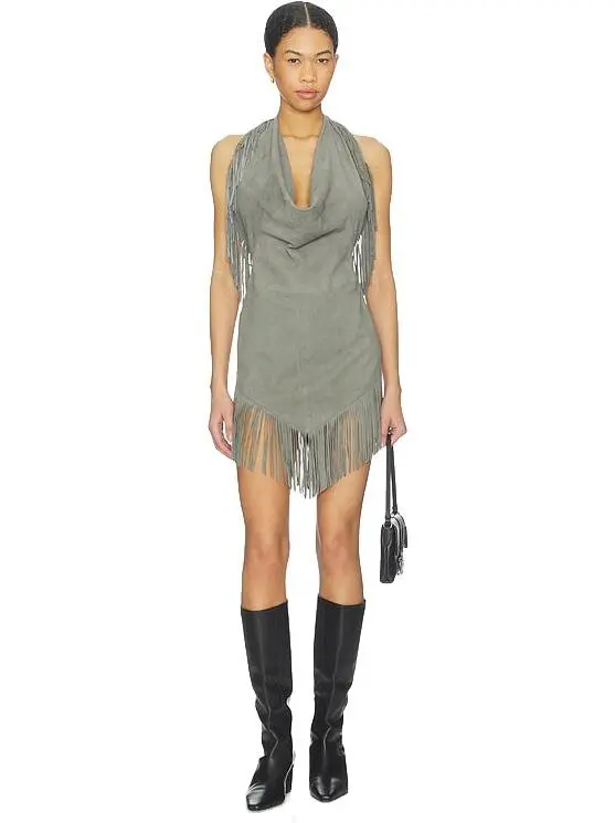 UNDERSTATED LEATHER Fringe Mini Dress - Agave Green