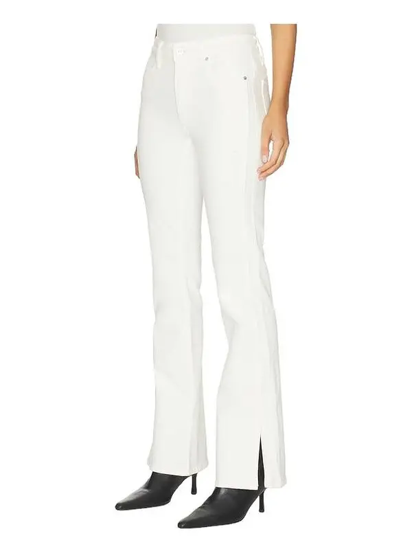 Paige High Rise Laurel Canyon Forward Panel Vent Bootcut Jeans In White - Tonal Ecru
