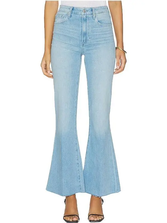Paige Marlow Skimmer Undone Hem Seamed Belt Loops Flare Jeans In Blue - Santorini Sky
