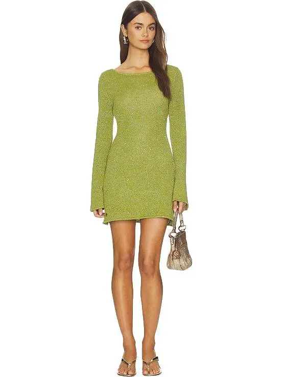 ASTA RESORT Maya Longsleeve Mini Dress - Olive Oil Sequin
