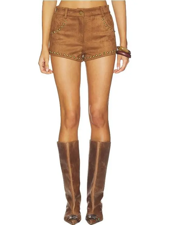 MORE TO COME Leanan Studded Faux Suede Short - Tan