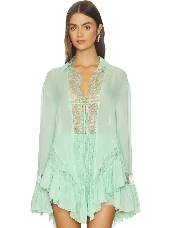 Blumarine Georgette Top With Lace - Green Lily
