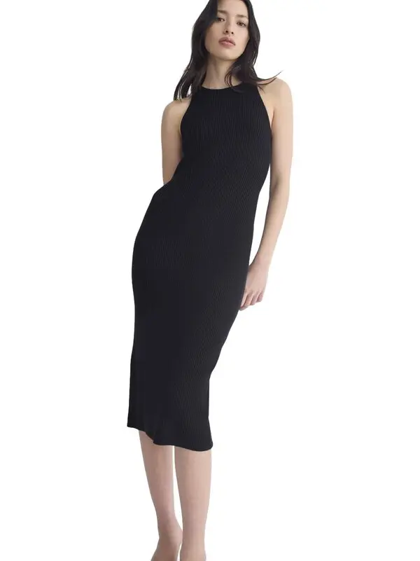 Everlane Cutaway Ribbed Midi Dress - Black