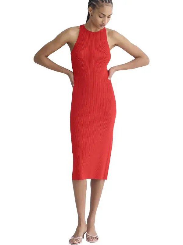Everlane Cutaway Ribbed Midi Dress - Fiery Red