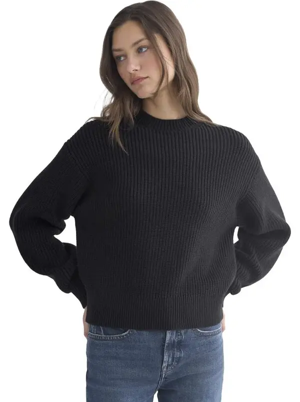 Everlane Cropped Ribbed Crew Neck Sweater - Black