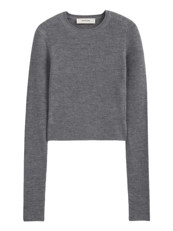 Everlane Cropped Merino Wool Crew Neck Top - Heather Mid Grey