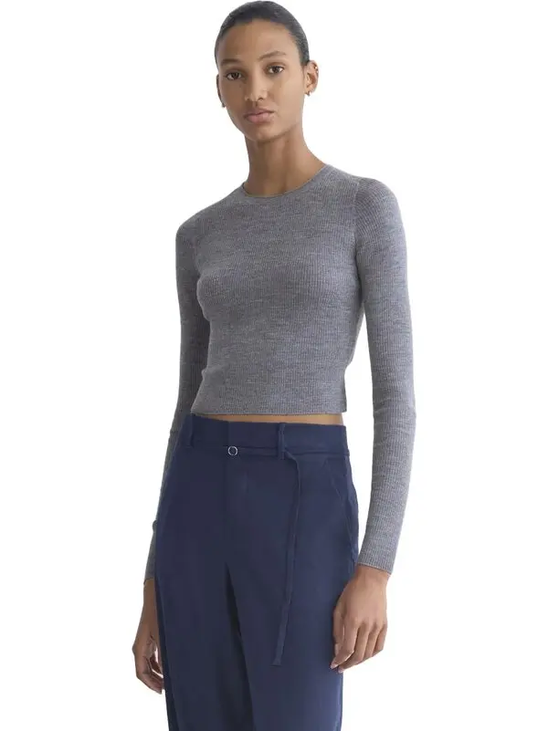 Everlane Cropped Merino Wool Crew Neck Top - Heather Mid Grey