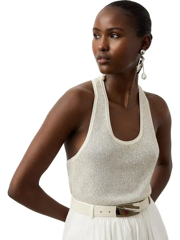Ralph Lauren Embellished Racerback Sweater Tank Top - Lux Cream