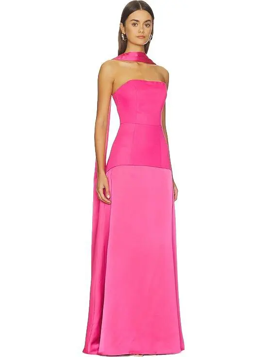 ELLIATT Strapless Gown With Scarf Accent - Fuchsia