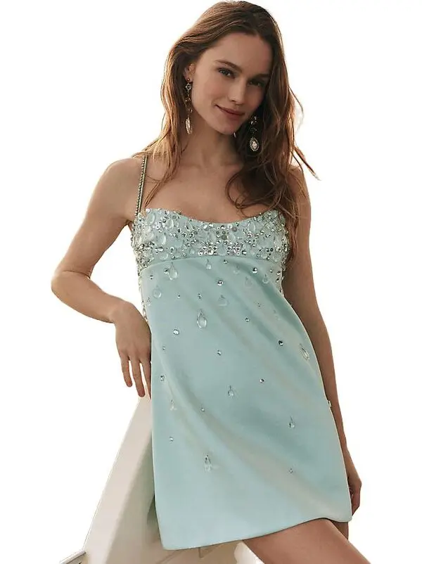 Retrofete Lorelai Embellished Mi Dress - Light Blue