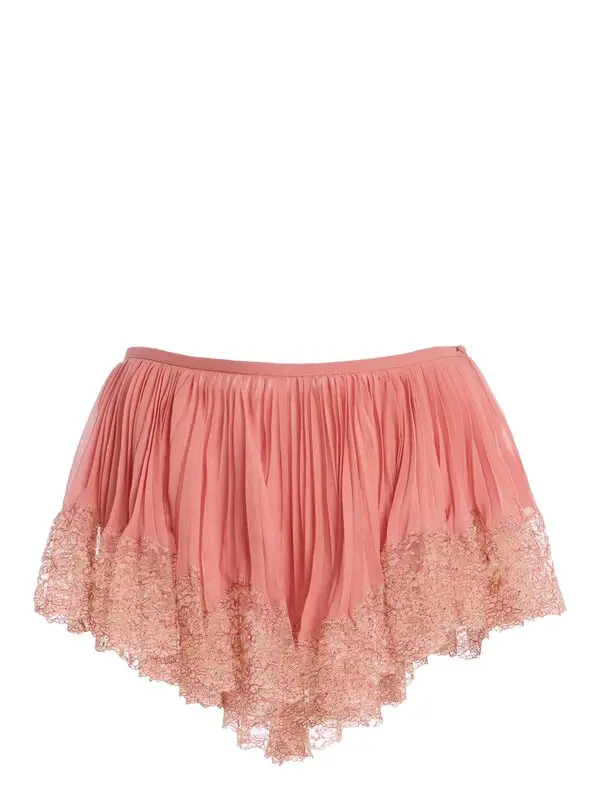 Saint Laurent Lace-trimmed Plissé Silk Shorts - Pink