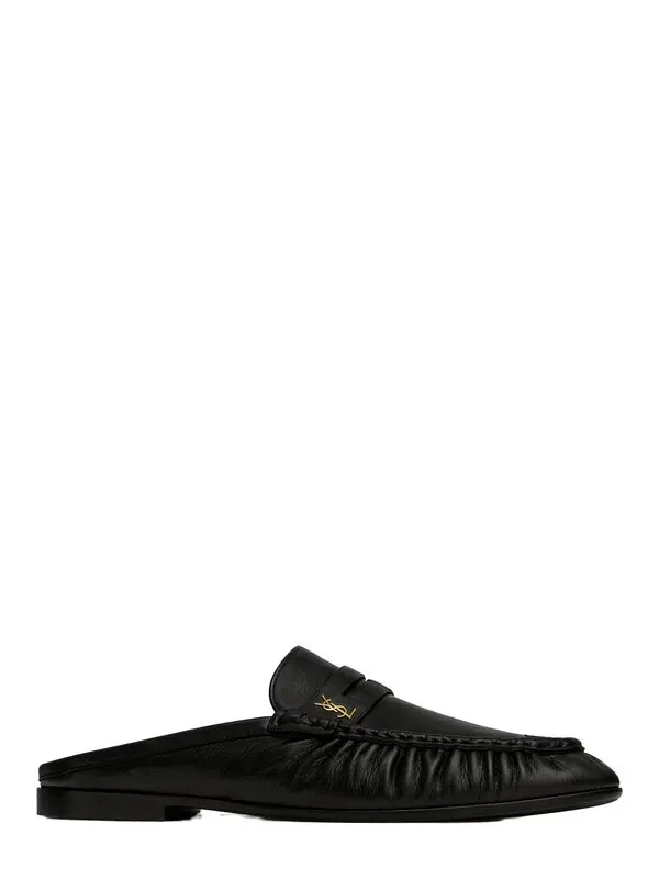 Saint Laurent Leather Loafer Mules - Black