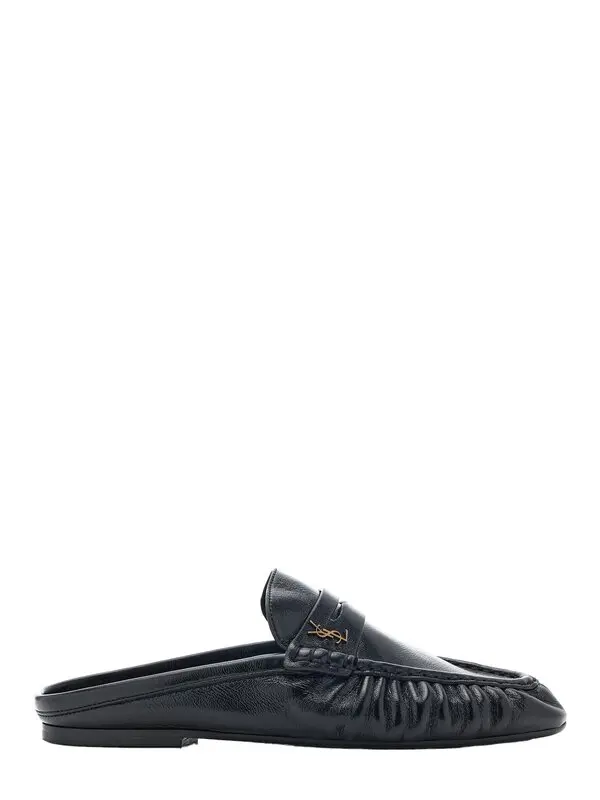 Saint Laurent Leather Loafer Mules - Black