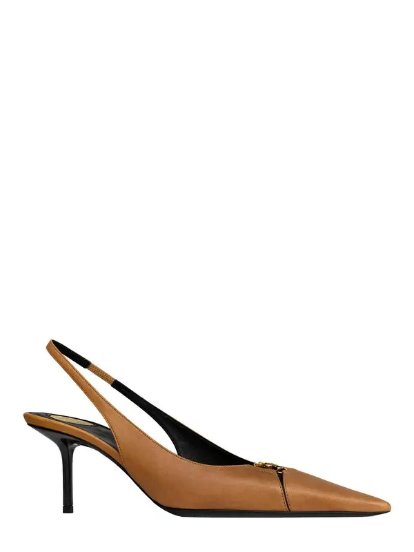 Saint Laurent Babylone Leather Slingback Pumps - Brown