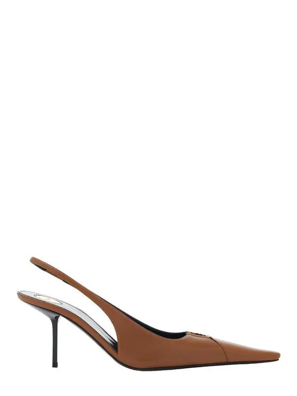Saint Laurent Babylone Leather Slingback Pumps - Brown