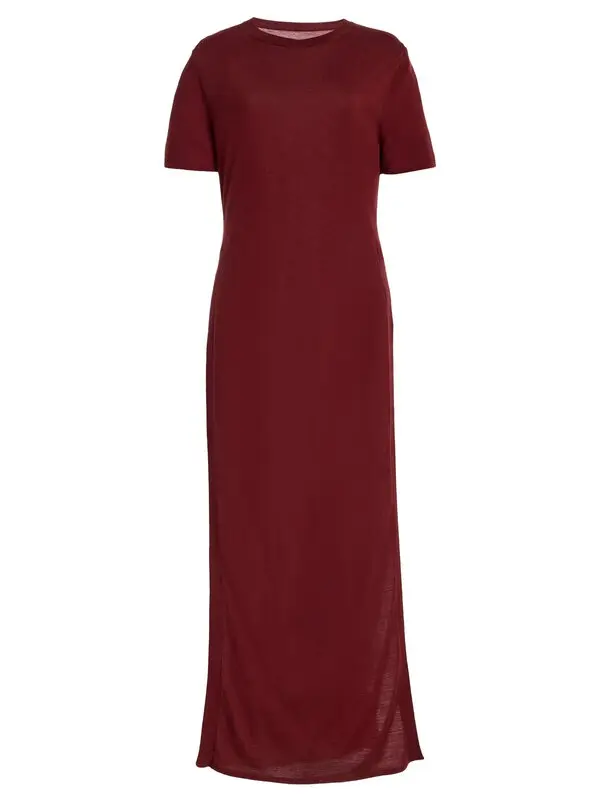 Saint Laurent Wool T-shirt Maxi Dress With Slits - Burgundy