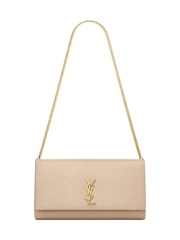 Saint Laurent Kate Grain De Poudre Leather Clutch - Ivory