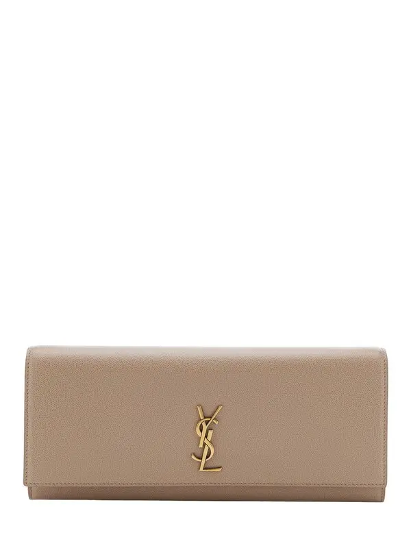 Saint Laurent Kate Grain De Poudre Leather Clutch With Cassandre Logo - Ivory