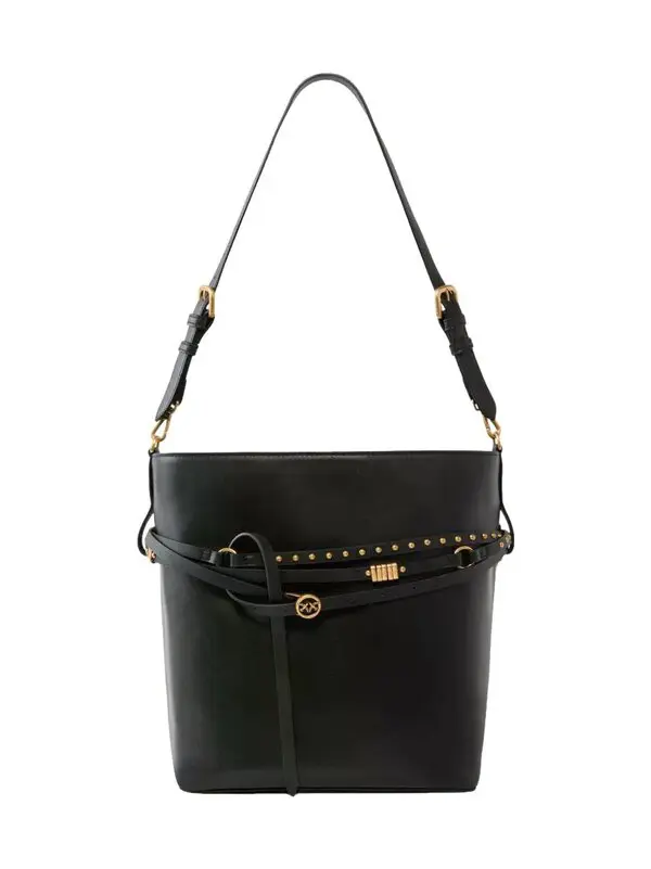 Pinko Studded Leather Bucket Bag - Black