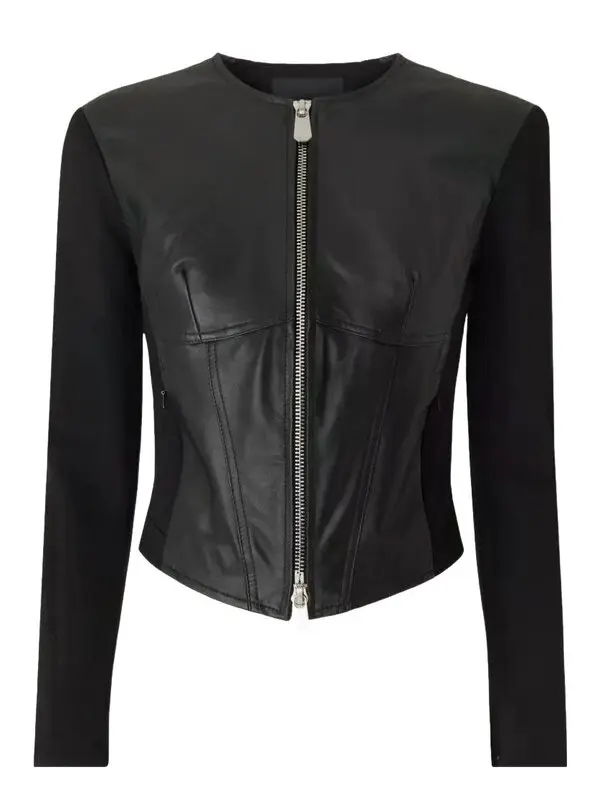 Pinko Bustier Zip-up Leather Jacket - Black