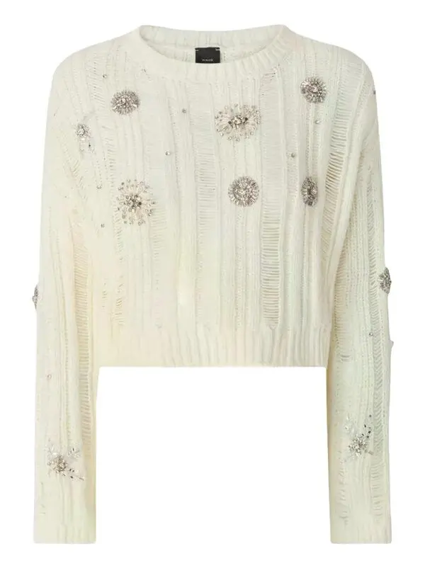 Pinko Jewel Detail Openwork Cropped Sweater - Neutrals