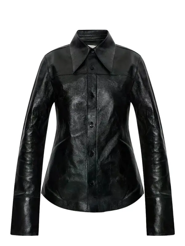 Ami Panelled Leather Shirt - Black