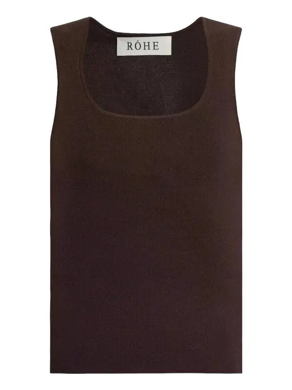RÓHE Square-neck Ribbed Knit Top - Brown